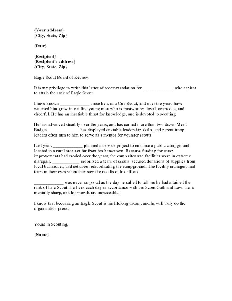 Eagle Scout Letter of Recommendation from Parents & Teachers