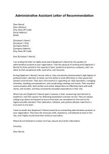 Administrative Assistant Letter of Recommendation Sample